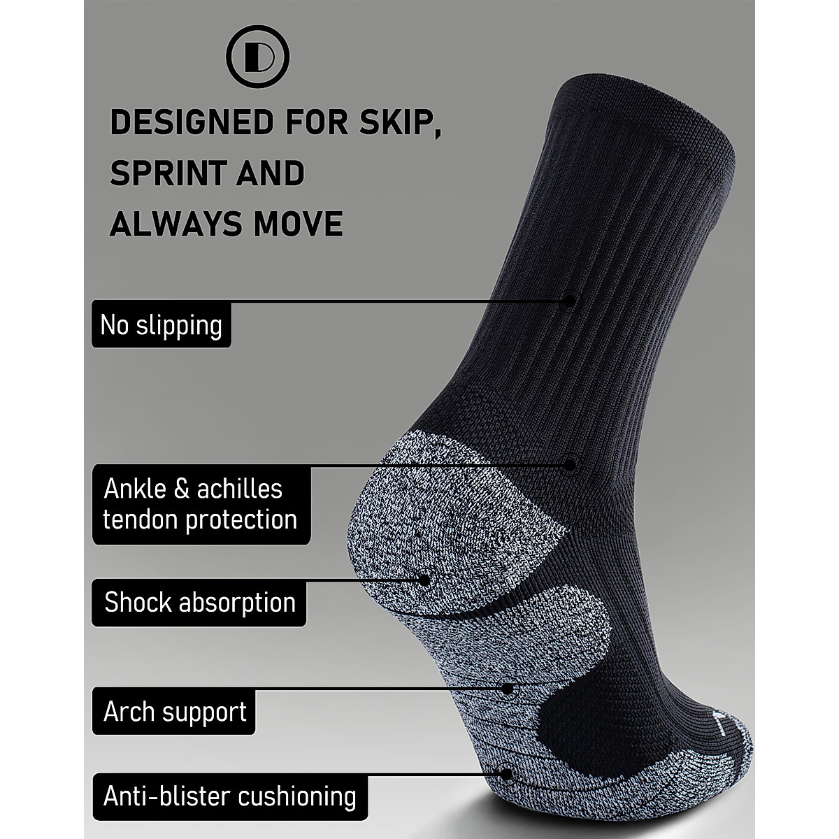 SITOISBE Cushioned Compression Unisex Mid-crew Socks 4-Pack, Large, Black