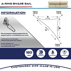 Windscreen4less 8' x 8' x 11.3' Triangle Sun Shade Sail - Beige Durable UV Shelter Canopy Fabric Cloth Screen Water Permeable & UV Resistant for Patio Outdoor Backyard