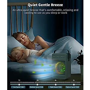 Personal Air Cooler, 70°Oscillating Evaporative Ultra Portable Personal Air Cooler with 7 Colors LED Light, 4 Wind Speeds, 2 Refrigeration, 2/4/6Timer, 2 Spray Modes and 450ml large tank for Office