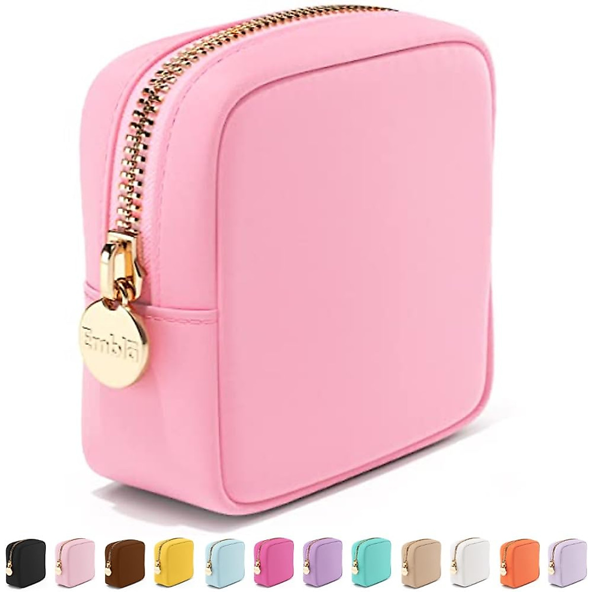 Embla Makeup Bag Travel Cosmetics Pouch and Toiletry Bag, Nylon Zipper Pouch Purse, Cute Make Up Organizer Storage Tote for Women Girls, Travel Skincare Case, Small Makeup Bags, Flamingo Pink