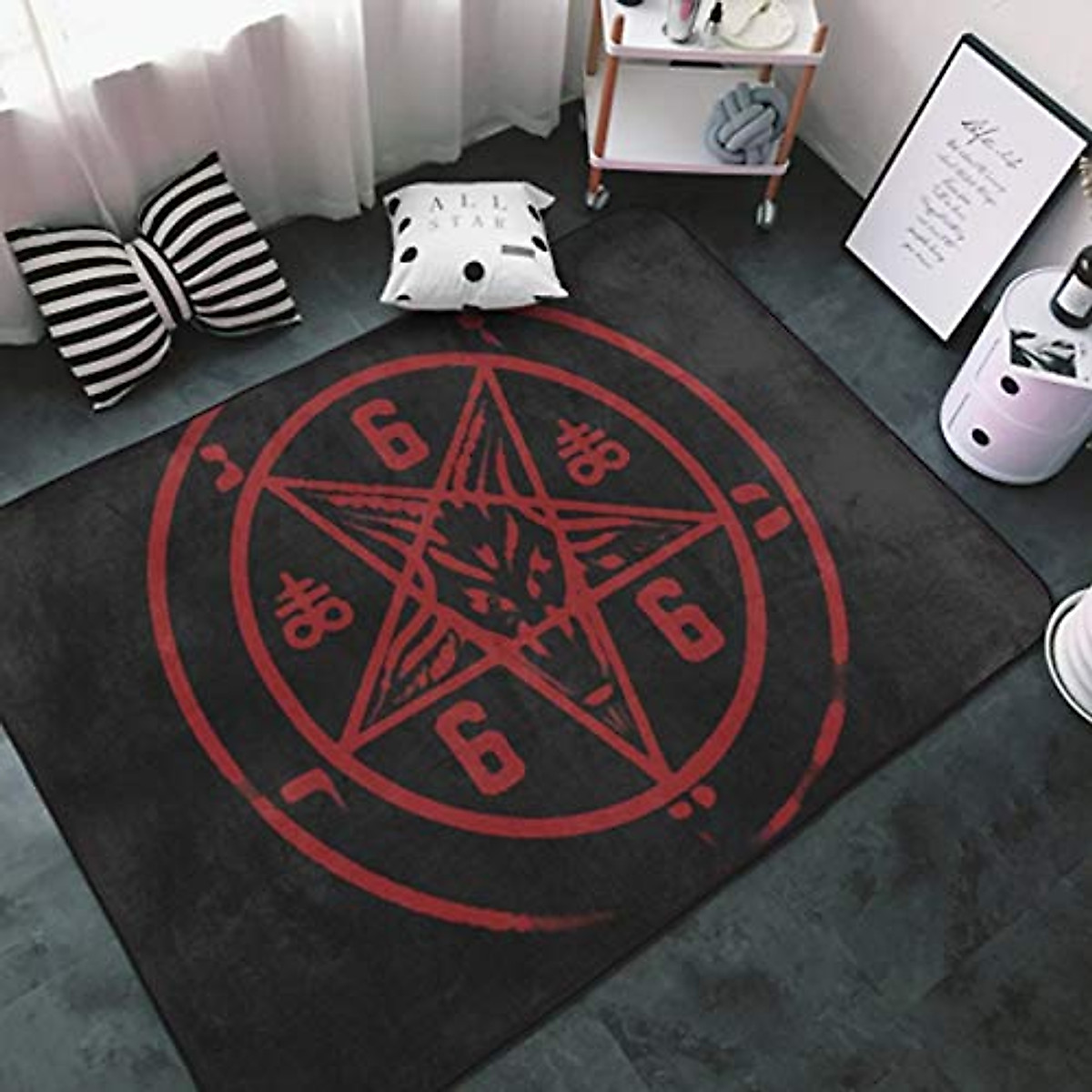 SWEET TANG Area Evil Goat Devil Pentagon Rug Soft Anti-Skid Floor Carpet Bedroom Rug Flannel Carpet Non-Slip Home Decor Durable Bedside Rug Premium Play Mat, 60inchx39inch