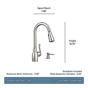 Moen CA87003SRS 1H SRS Kitchen Faucet, 9, Spot Resist Stainless