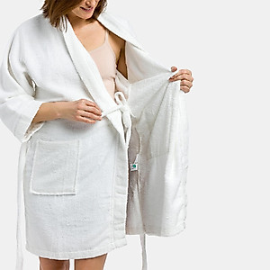 Fishers Finery Women's Short Cotton Terry Bathrobe - NEW & IMPROVED FABRIC (White, M)