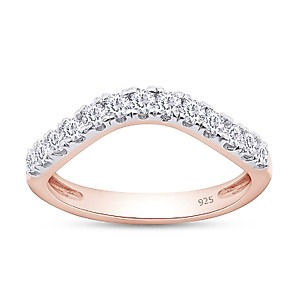 SAVEARTH DIAMONDS 1/3 Carat (ctw) Lab Created Moissanite Diamond Half Eternity Curved Wedding Band 14k Rose Gold Over Sterling Silver for Women with 2.5MM Width, (0.33 Ctw)