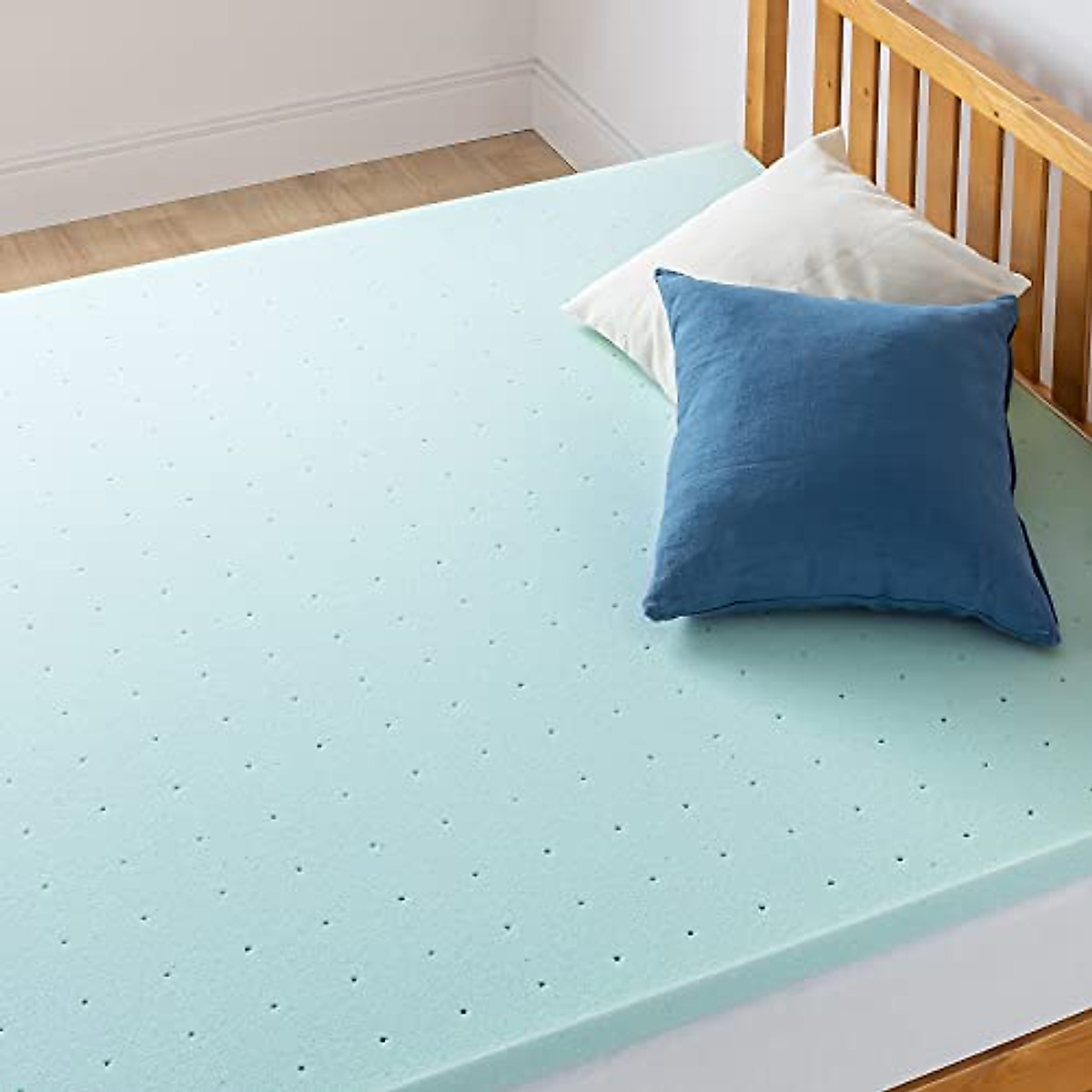 Best Price Mattress 1.5 Inch Ventilated Memory Foam Mattress Topper, Cooling Gel Infusion, CertiPUR-US Certified, Twin XL, Blue