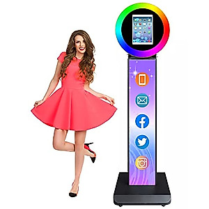 RDYMONKEY Portable Photo Booth for 12.9" Ipad, Metal Shell Stand Selfie Machine with Advertise Light Box, Adjustable RGB LED Ring Light,for Parties, Wedding, Exhibition, Rental Business