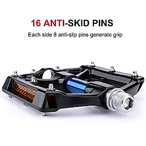 CXWXC Road/MTB Bike Pedals - Aluminum Alloy Bicycle Pedals - Mountain Bike Pedal with Removable Anti-Skid Nails (D:Black-Blue)