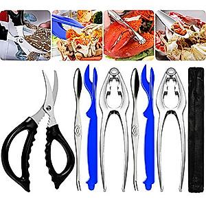 Crab Leg Crackers and Tools - 7 Piece Seafood Tools Upgrade Stainless Steel Lobster Crackers and Picks Set