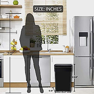 MeetPerfect 13 Gallon Trash Can with Lid Automatic Garbage Can Touch Free Waste Bin 50 Liter Plastic Trash Can with Inner Basket and Carry Handle for Kitchen Office Bedroom Living Room- Black