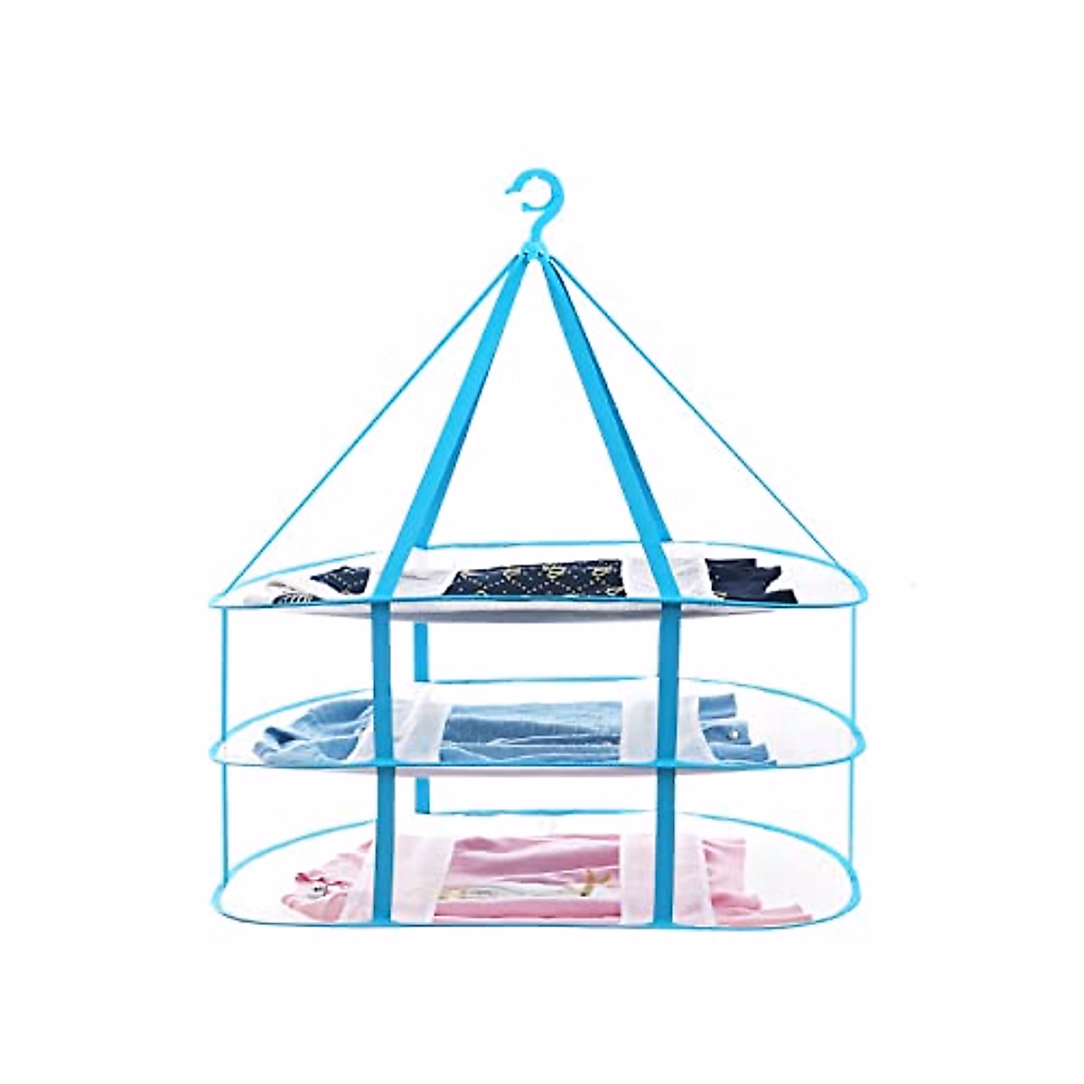 JWCBDY Large Size Sweater Hanging Dryer, 3 Tier Folding Drying Rack, Lay Flat to Dry Mesh Clothes Hanger for Sweater, Delicates and Swimsuit(30.3X24.4X30.7 in/1PCS)