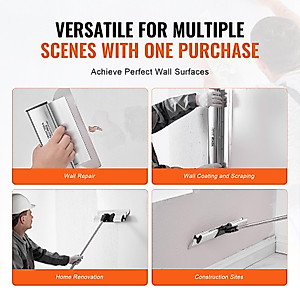 VEVOR Drywall Skimming Blade Set, 10/16/24/32/40 in Skimming Blades + 34-81.6 in Extension Handle Pole, Stainless Steel Knife Professional Skim Coat Tools, for Gyprock/WallBoard/Plasterboard