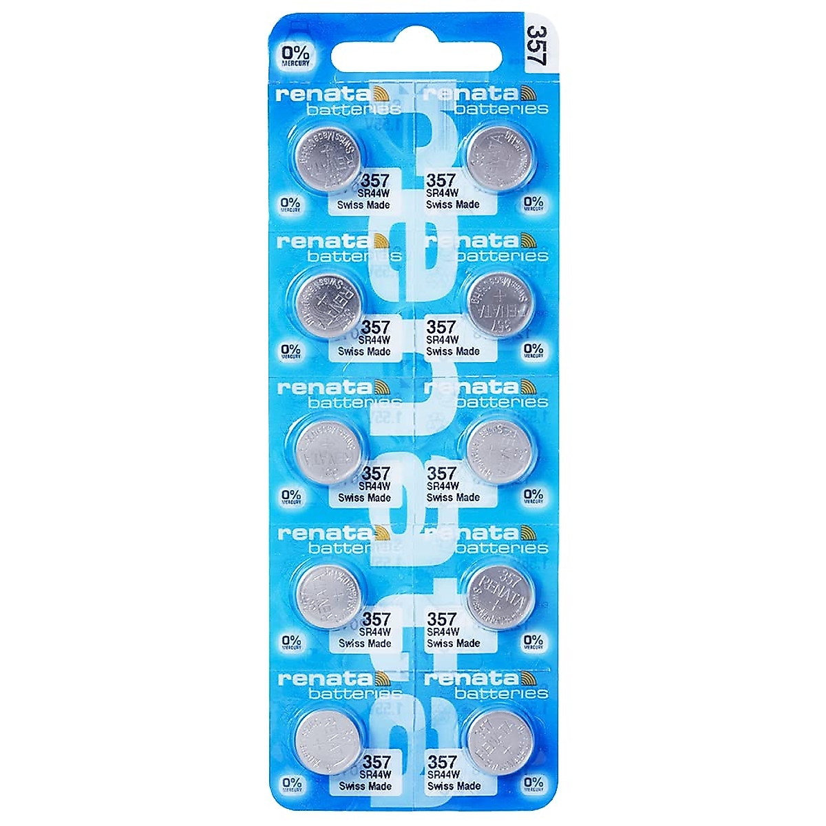 Renata 357 SR44W Batteries - 1.55V Silver Oxide 357 Watch Battery (10 Count)