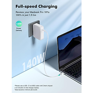 140W USB-C Power Adapter, Mac Book Pro Charger Foldable PD3.1 PPS Fast GaN Wall Charger Compatible with MacBook Pro 16" 14" Air 13" Retina M1 / M2 2023 2022 2021 2020 Laptop, Included 6.8ft C-C Cable
