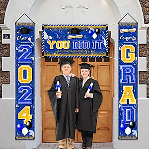 GPWXYYY Blue and Gold Graduation Decorations Class of 2024 Class of 2024 Porch Sign Congrats Grad Banner and You Did It Graduation Banner for Graduation Decorations 2024
