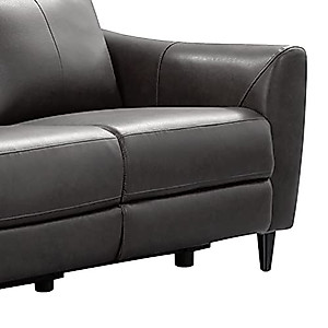 Abbyson Living Tomasino Leather Power Reclining Loveseat with Power Headrest, Dark Grey