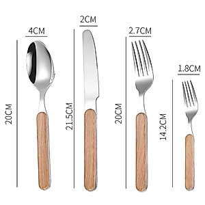 Silverware Set for 6 with Faux Wooden Handle 30-Piece Modern Stainless Steel Flatware Cutlery Set Includes Knife Fork Spoon, Eating Utensil for Home Kitchen Restaurant Mirror Polished