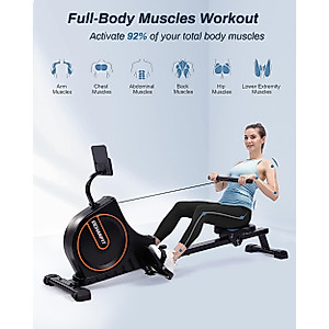 ECHANFIT Magnetic Rower Rowing Machine for Home Use Foldable w/16 Level of Quiet Magnetic Resistance with LCD Monitor and Adjustable Console Angle for Cardio Training