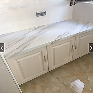 EBuyers 11.8"x196" Wide Marble Paper Kitchen countertop Cabinet Furniture PVC Easy to Remove Without Leaving Mark Marble Wallpaper, Shelf Liner(11.8"x196", Jazz Stripe)