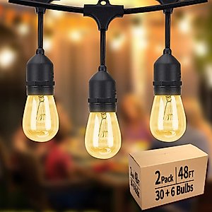 Joursdela 96FT 2-PACK outdoor string light 30 Incandesent edison string light ST14 clear bulb linkable and dimmable for patio, bistro garden Christmas decor