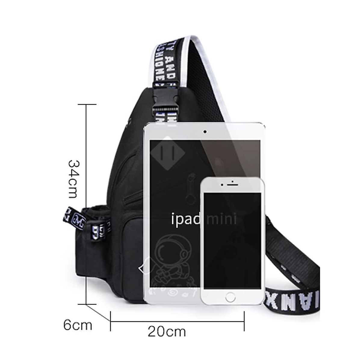 CUSALBOY Fashion One-Shoulder Backpack Youth Leisure Backpack With USB Port Earphone Hole, Cartoon Luminous Pattern Backpack (black 6)