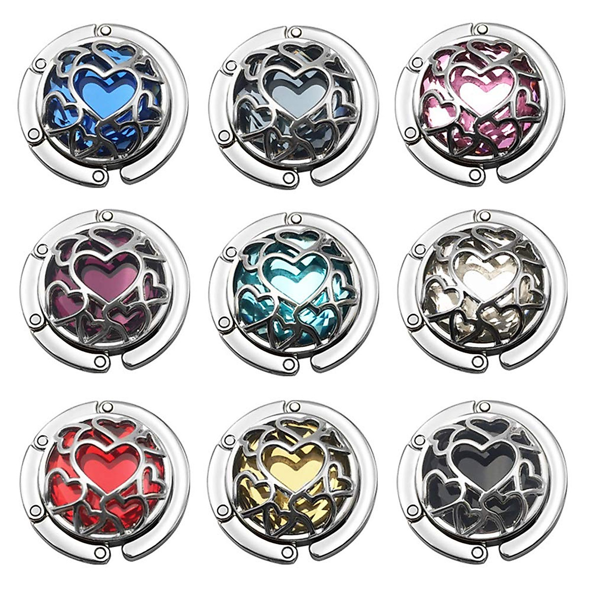 Grtdrm Multiple Hearts Style Premium Foldable Handbag Bag Purse Hanger Table Hook Holder (Purple)