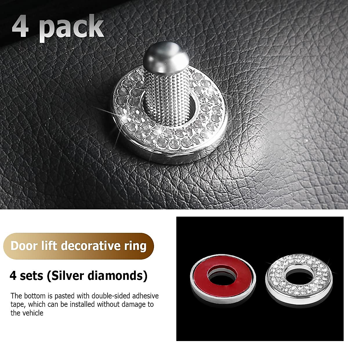 4PCS Bling Inner Car Door Lock Cover Stickers, Rhinestones Pull Rod Bolt Decorations, Crystal Auto Decals for Women Girls, Sparkly Car Door Lock Pin Caps for C Class C200L GLC260 C260L