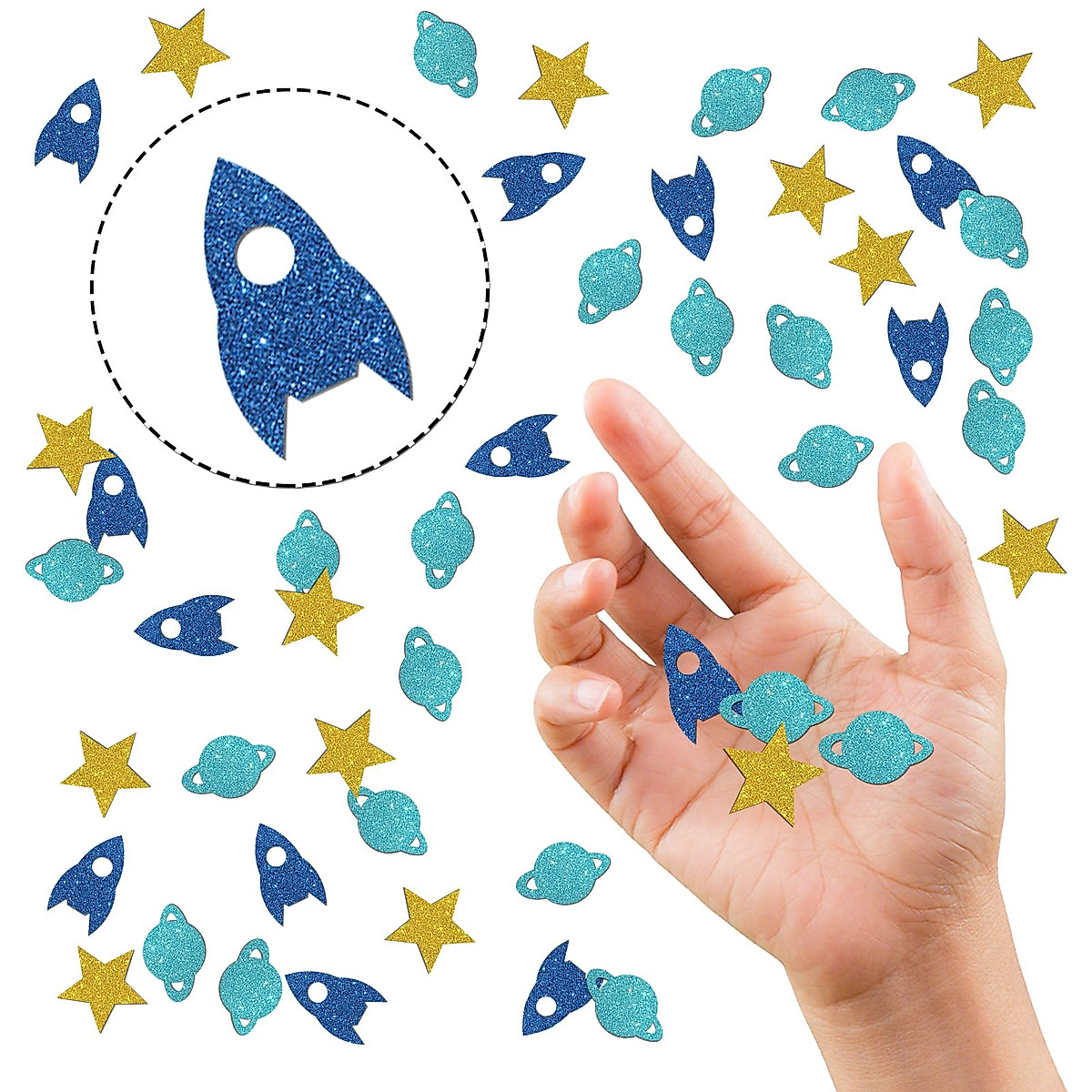 Space Theme Birthday Confetti Glitter, Rocket Star Space Table Confetti, Baby Shower Paper Scatter, Children 1st 2nd 3rd Birthday Party Table Decorations Confetti, 120pcs