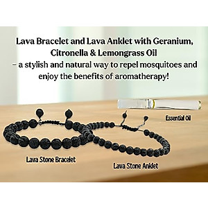 Mosquito Repellent Bracelets and Anklet Repeller with Essential Oil Refill Container - Lava Stone Camping Essentials Mosquito Bracelets for Adults Bug Repellent Bracelets - Pack of 2 Bug Bands