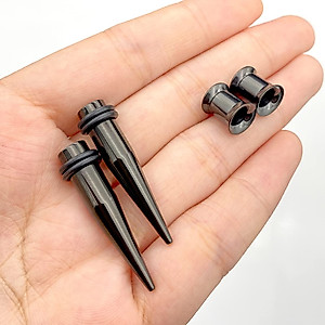 Bngukju 1G/7MM,9MM Stainless Steel Screw Ear Gauges Stretching Kit Tapers Plugs Piercing Stretcher (Black 1G/7MM)