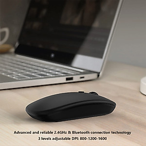 Wireless Bluetooth Mouse for Apple iPad iPhone MacBook Android Samsung Tablet Phone Dual-Mode Rechargeable 2.4G Portable Computer Mice for Windows Laptop Notebook PC Mac Desktop USB Receiver (Black)