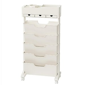 Soccerboy 6 Tier Mobile Bookshelf Bookcase with Lockable Casters,Rolling Utility Cart with 3 Drawer,Movable Storage Organizer for Living Room, Bedroom, Kitchen (White)