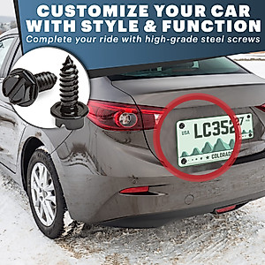 License Plate Screws with Rustproof Finish - License Plate Screw Kit for Front & Rear Plates - License Plate Bolts for Domestic Vehicles - Stainless Steel Screws for License Plates (4-Pack, Black)