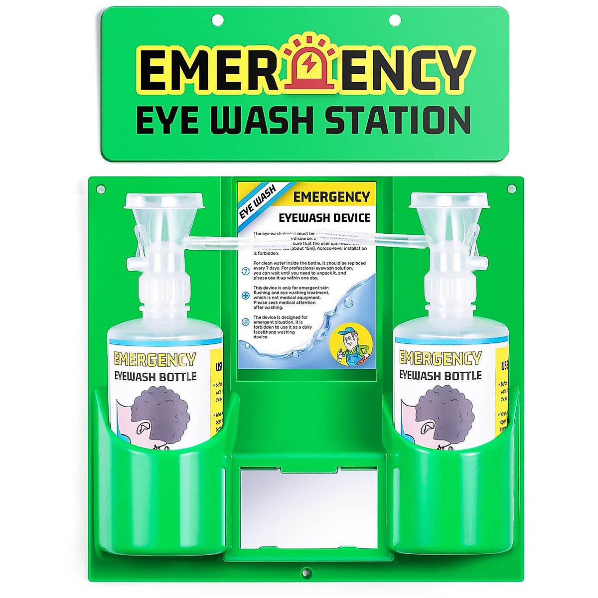 Frifreego Eye Wash Station Portable Eye Wash Kit for Emergency, Emergency Eye Wash Station with Two Bottles of 16 Ounce, Wall Mount Eyewash kit with Mirror & Emergency Sign, Personal Use, No Liquid