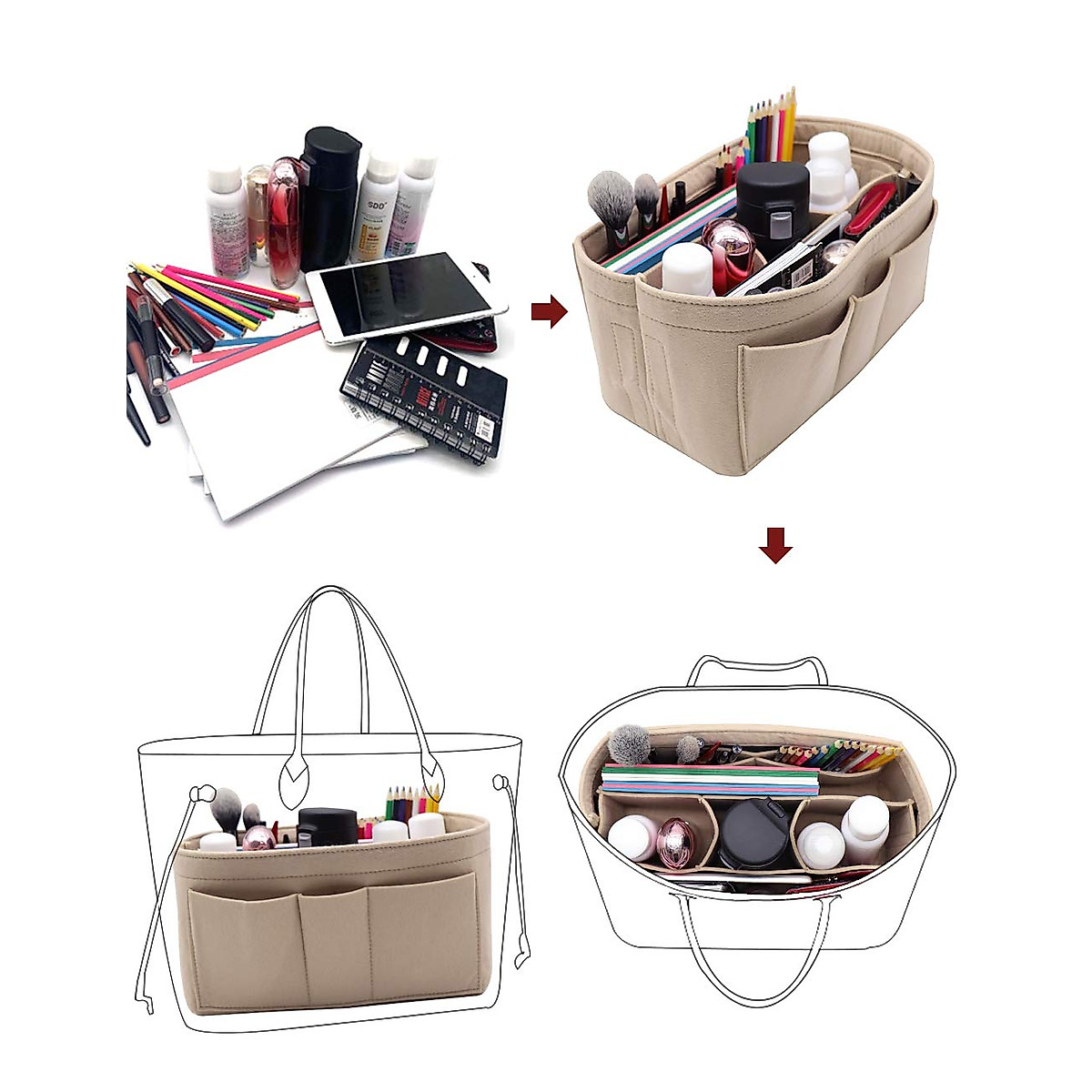 LEXSION Felt Insert Bag Organizer Bag In Bag For Handbag Purse Organizer Fits Speedy Neverful