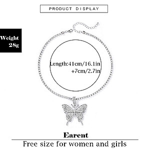 EARENT Rhinestone Butterfly Choker Necklace Crystal Butterfly Pendant Necklaces Chain Sparkly Neck Jewelry for Women (A-Silver)