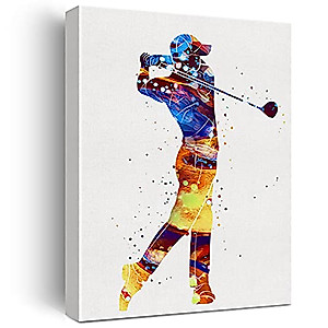 Golf Watercolor Wall Art Golf Sports Golfers Canvas Painting Prints for Home Office Wall Decor Framed Artwork Golfer Gifts(12x15 Inch)