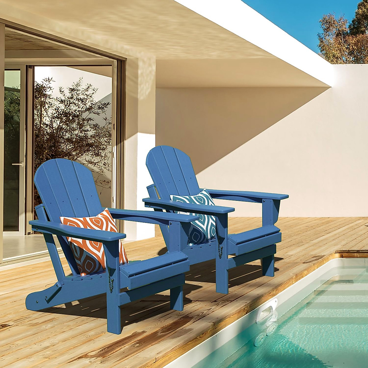 TORVA Folding Adirondack Chair, Fire Pit Chair,Patio Outdoor Chairs All-Weather Proof HDPE Resin for BBQ Beach Deck Garden Lawn Backyard(Navy Blue Color)