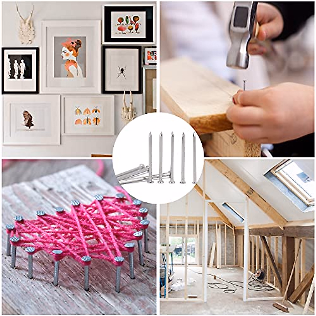 376pcs Hardware Nails Assortment Kit and 8oz Small Claw Hammer,Mini Hammer with Anti-Slip Handle,Nails for Hanging Pictures,Maximum Length 2 Inches Nails,Finishing Nails for Household and DIY