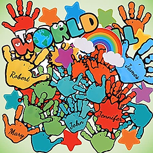 82 Pcs Motivational Classroom Bulletin Board Set Classroom Decoration Elementary Classroom Decor for Pre School Elementary and Middle School Teacher Educational Wall Decor Kids Hands Star Cutouts