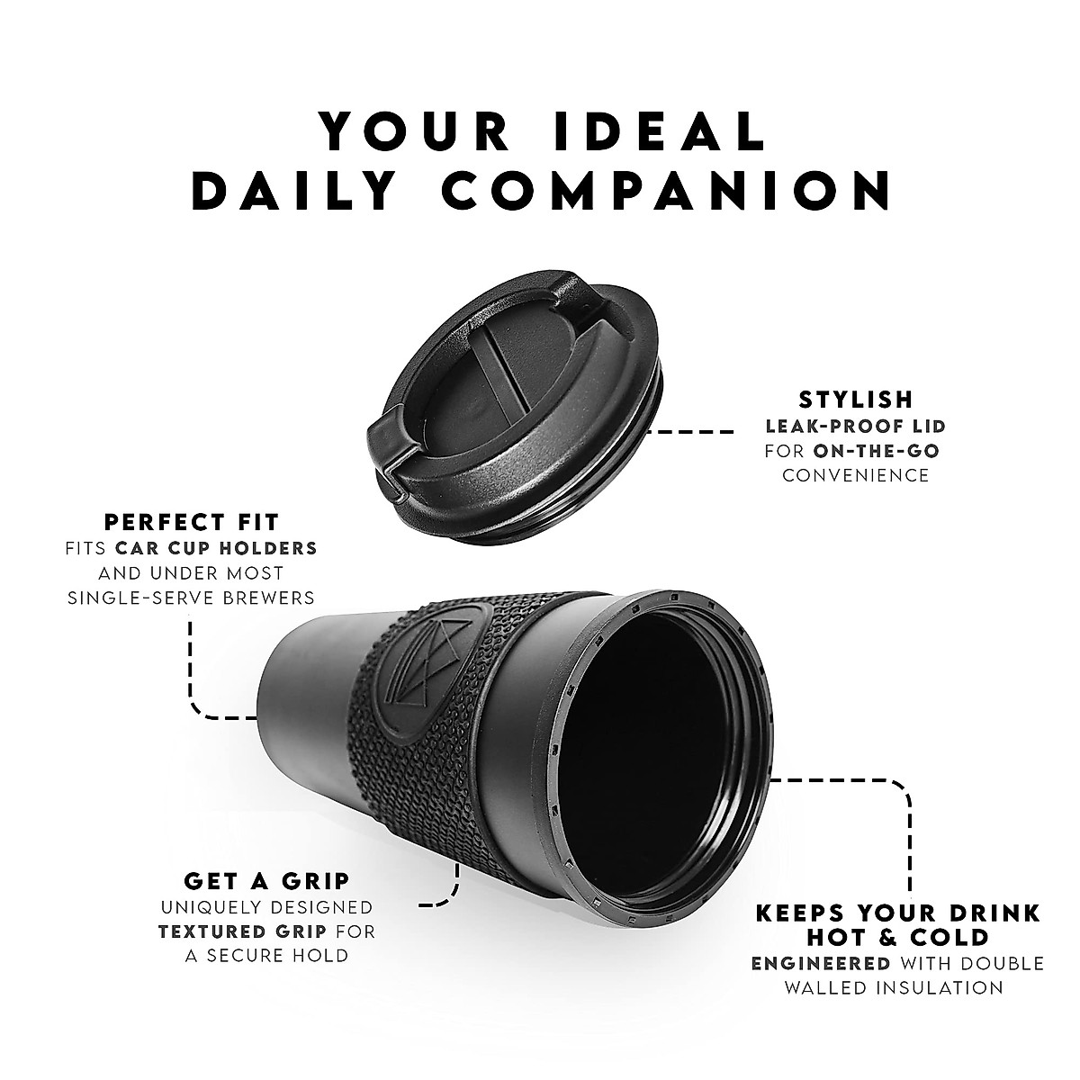 Neon Kactus - Double-Walled Coffee Cup, Reusable Coffee Cup with Resealable Lid, Food-Grade Silicone Seal and Sleeve, Insulated Coffee Tumbler, Leakproof Travel Mug, Recyclable, Rock Star, 16oz