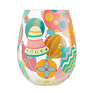 Enesco Designs by Lolita Holiday Eye Candy Hand-Painted Artisan Stemless Wine Glass, 20 Ounce, Multicolor