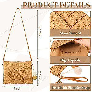 Straw Purse Bag for Women with 6 Pairs Boho Earrings Adjustable Handbag Summer Clutch Purse Hoop Drop Dangle Earrings Women (Boho)