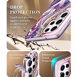 GVIEWIN for Samsung Galaxy S23 Ultra Case 5G 6.8", [Built-in Screen Protector + Camera Lens Protector ][2 Front Frames] Military Grade Shockproof, Marble Protective Phone Cover(Dreamland River/Purple)