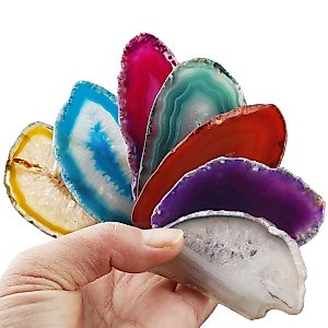 Nupuyai Set of 10 Polished Agate Slices Name Tags Place Cards for Wedding, Geode Agate Stones for Home Decoration