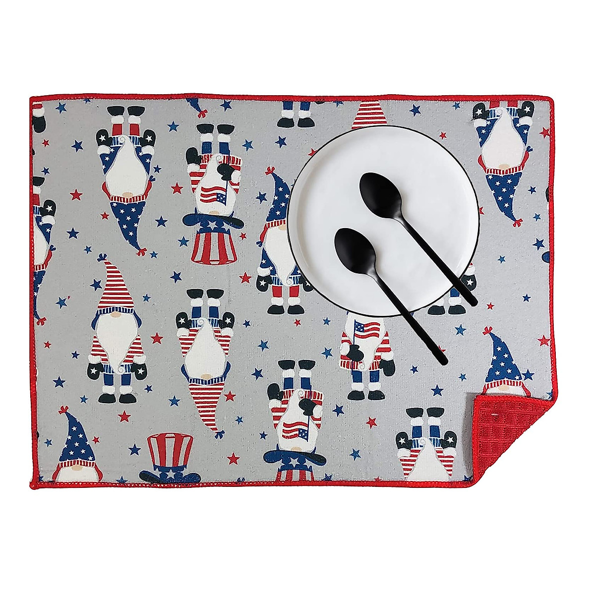 Patriotic Gnome Dish Drying Mat Reversible Absorbent Kitchen Dry Pad July 4 Home Decor 15 x 20 inch