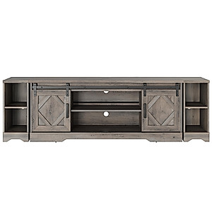 WAMPAT Modern Farmhouse 3 in 1 TV Stand for up to 85" TVs Wood Entertainment Center with Open Storage for Living Room,Washed Grey