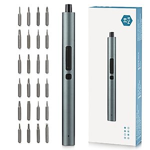 3.7V Mini Electric Screwdriver, 24 IN 1 Cordless LED Light Mini Screwdriver Set with 24 S2 Magnetic Bits, 2 Torque Settings, Precision Screwdriver Set Tool Set for Phone|PC|RC|Watch