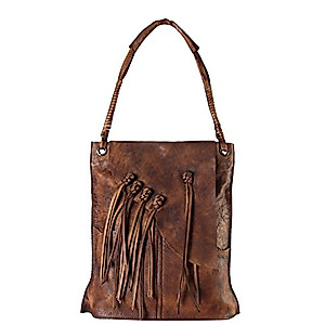 DIOPHY Fringe Genuine Leather Large Hobo Shopping Tote Handbag 150294 Brown