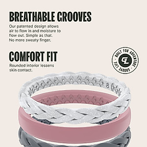 GROOVE LIFE Silicone Wedding Ring for Women - Breathable Rubber Rings for Women, Lifetime Coverage, Unique Design, Comfort Fit Womens Ring - Thin Air Serenity Size 7