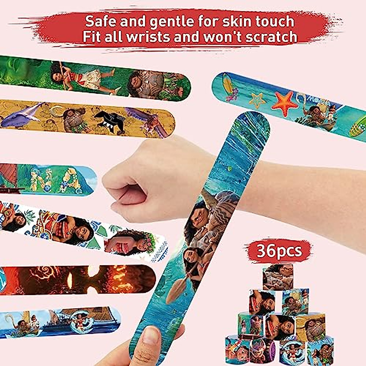 86 PCS Moana Party Favors, Moana Slap Bracelet and Stickers for Kids Moana Themed Birthday Party Baby Shower Decorations